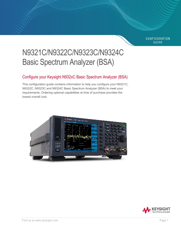 N9321C/N9322C/N9323C/N9324C Basic Spectrum Analyzer (BSA) PDF Asset Page | Keysight